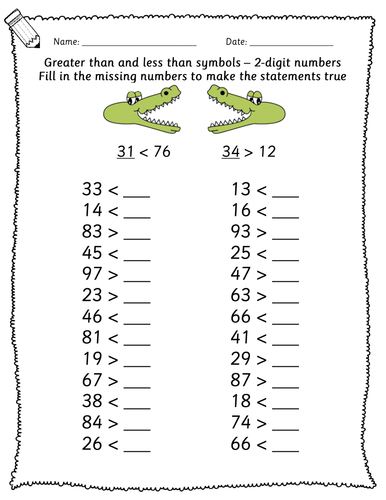 More than less than greater than Y3 Y4 2-digit 3-digit and 4-digit ...