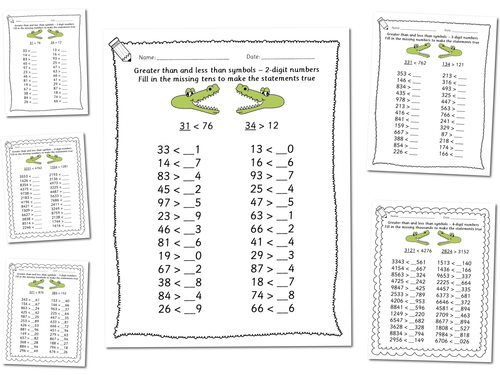 More than less than greater than Y3 Y4 2-digit 3-digit and 4-digit ...