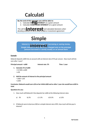 Simple and Compound Interest | Teaching Resources