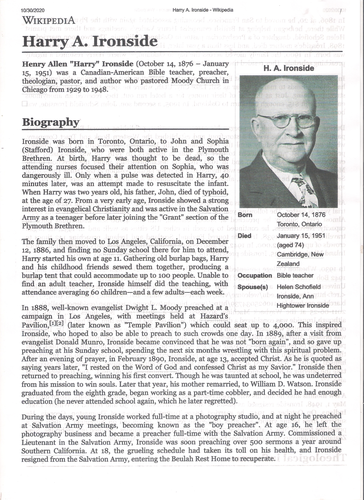 Harry A. Ironside (1876-1951) | Teaching Resources