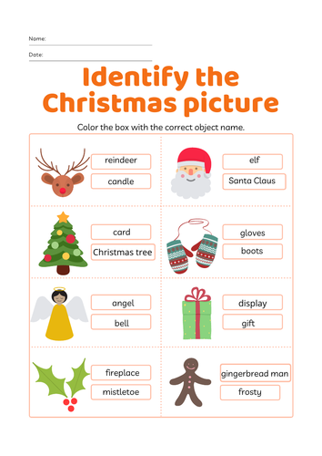 Identify the Christmas picture-worksheet | Teaching Resources