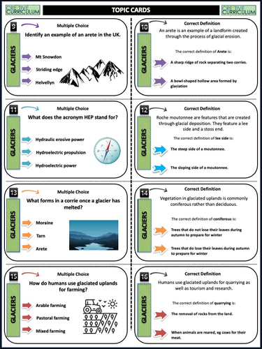 Glaciers Geography Revision Task Cards | Teaching Resources