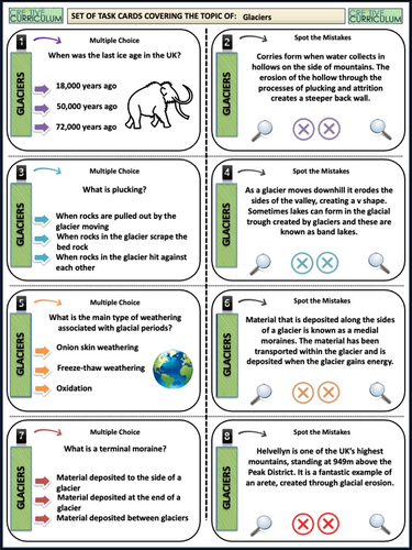 Glaciers Geography Revision Task Cards | Teaching Resources