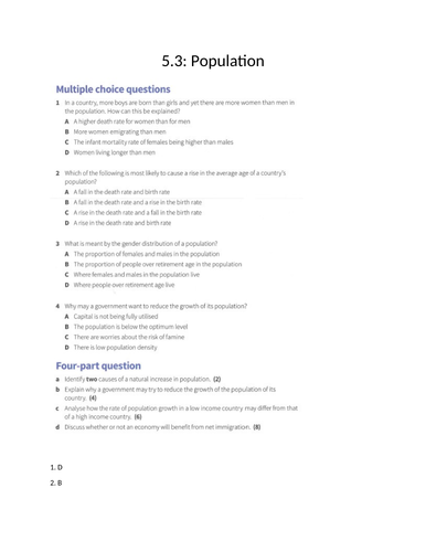 5.3 Population (IGCSE Macroeconomics) | Teaching Resources