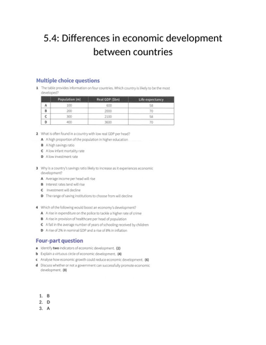 5.4 Differences in economic development between countries (IGCSE ...