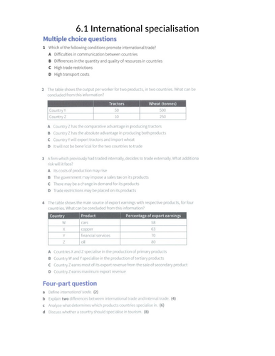 6.1 International specialisation (IGCSE Macroeconomics) | Teaching ...
