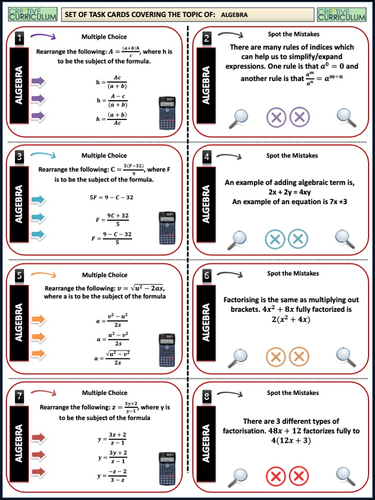 Algebra Maths Task Cards | Teaching Resources