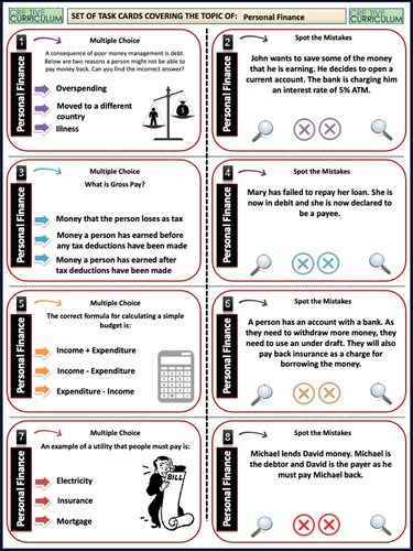 Personal Finance Task Cards | Teaching Resources