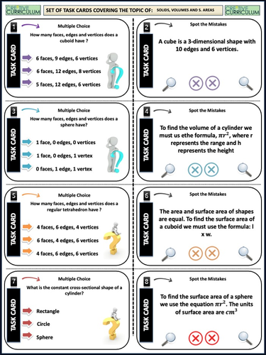 Solids Volume Surface Area Task Cards | Teaching Resources