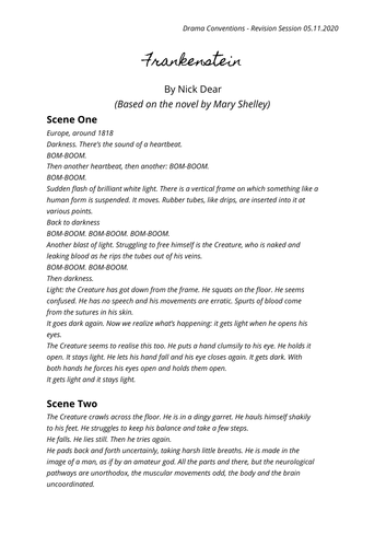 Drama Conventions - Frankenstein | Teaching Resources