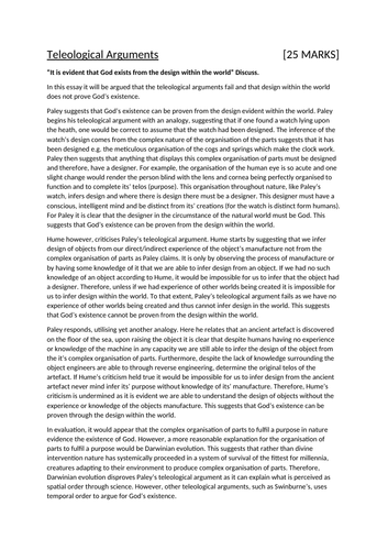 Teleological Arguments Essay A-Level AQA Philosophy (7172) | Teaching ... Teleological Arguments Essay A-Level AQA Philosophy (7172) | Teaching ...