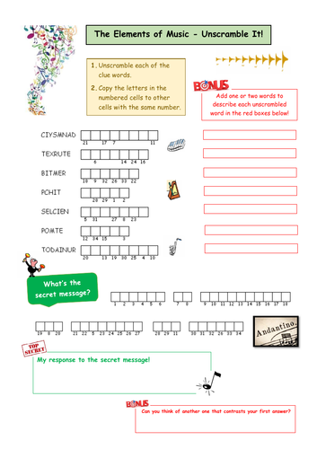 Elements of Music - Unscramble It! | Teaching Resources