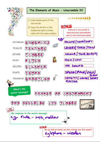 Elements of Music - Unscramble It! | Teaching Resources