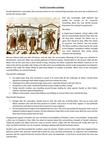 Harold Godwinson - King of England, 1066 | Teaching Resources