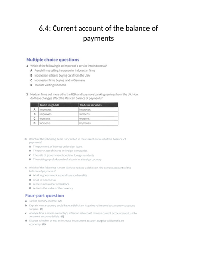 6.3 Current account of the balance of payments (IGCSE Macroeconomics ...