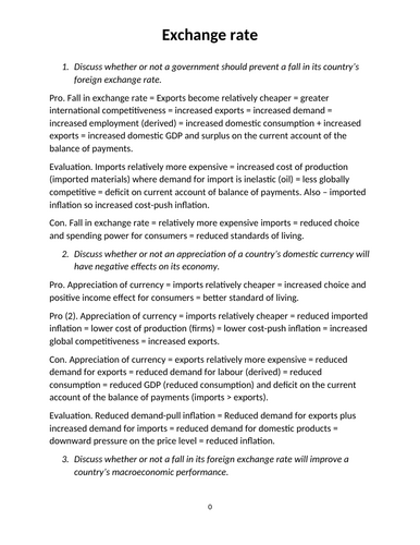 6.4 Foreign exchange rates (IGCSE Macroeconomics) | Teaching Resources