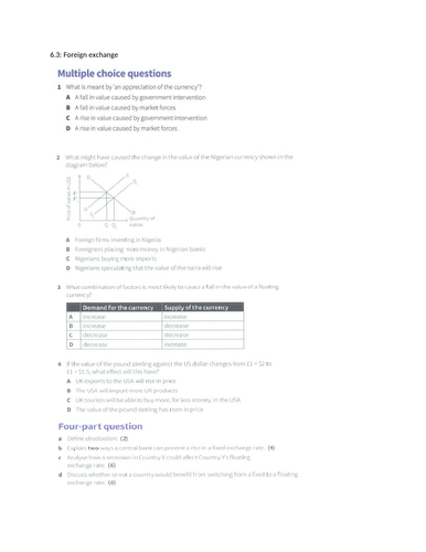 6.4 Foreign exchange rates (IGCSE Macroeconomics) | Teaching Resources