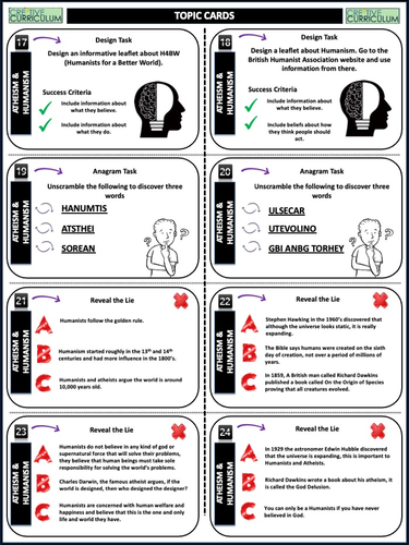 Atheism and Humanism Task cards | Teaching Resources