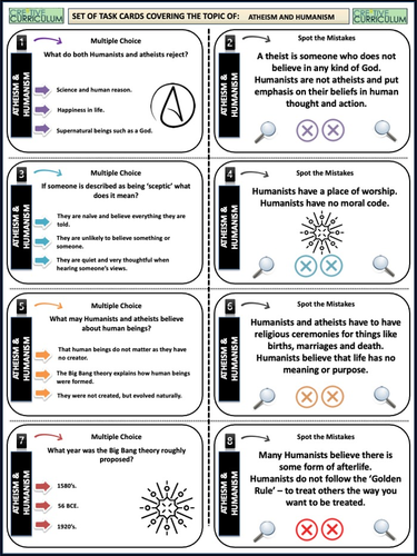 Atheism and Humanism Task cards | Teaching Resources