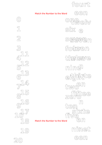 Match the Number to the Word 0-20 | Teaching Resources