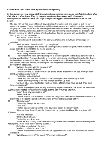 'Lord of the Flies' English Language Paper 1 (AQA style) GCSE practice ...