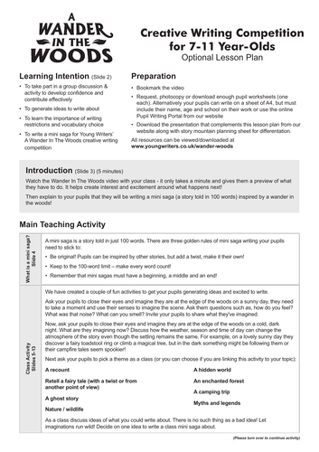 A Wander In The Woods Mini Sagas Writing Resources | Teaching Resources