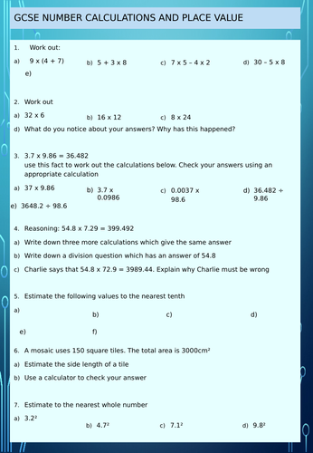 GCSE Higher: Number Topic | Teaching Resources