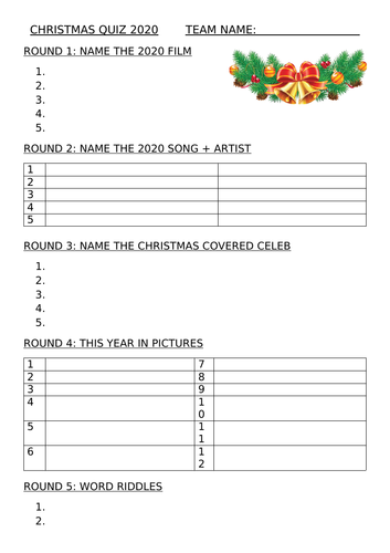 Christmas Quiz 2020 | Teaching Resources
