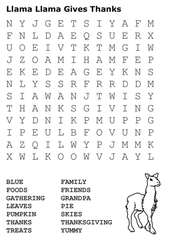 Llama Llama Gives Thanks Word Search | Teaching Resources