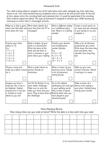 Homework Grids - UK Version | Teaching Resources