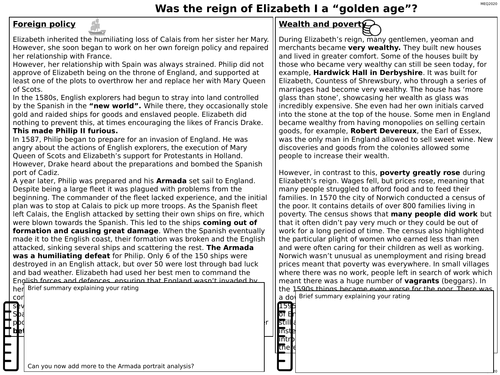 Elizbaeth I Golden Age information sheet | Teaching Resources