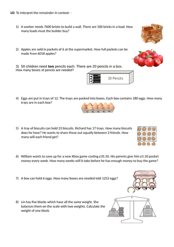 Division, interpreting the remainder year 6 | Teaching Resources