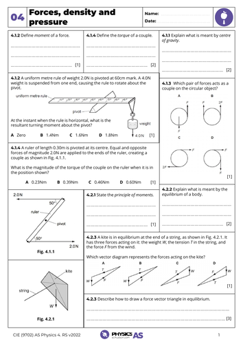AS Physics 9702 - Revision Sheet - 04. Forces, density and pressure ...