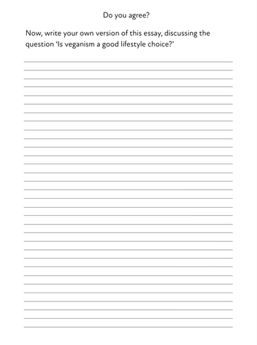 Write A Discursive Essay: Is Veganism A Good Life Style Choice? (9-14 ...