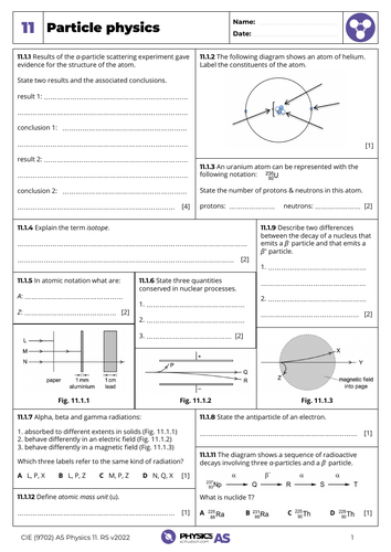 AS Physics 9702 - Revision Sheet - 11. Particle physics | Teaching ...