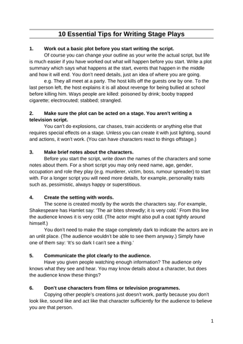 Essential Tips for Writing a Stage Play | Teaching Resources
