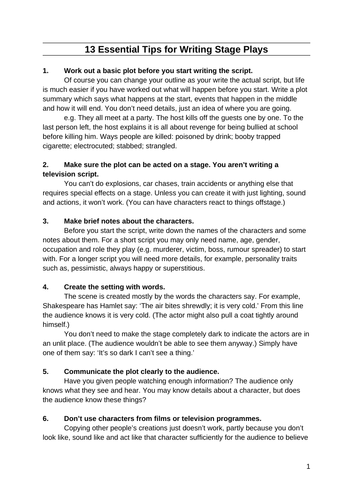 Essential Tips for Writing a Stage Play | Teaching Resources