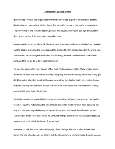 'The Flowers' by Alice Walker: Short Story Complete Unit with PP and ...