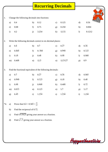 Using Recurring Decimals - With Answers | Teaching Resources Using Recurring Decimals - With Answers | Teaching Resources