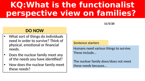 GCSE Sociology Families - L3. Functionalism & Family | Teaching Resources