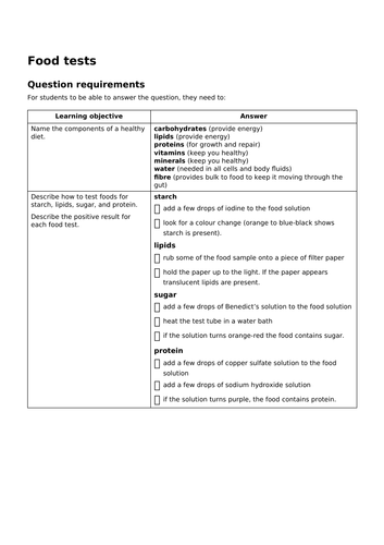 KS3 Food tests | Teaching Resources