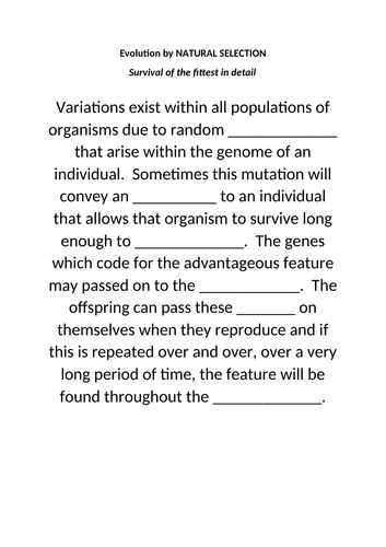 KS3 Natural Selection (Charles Darwin) | Teaching Resources