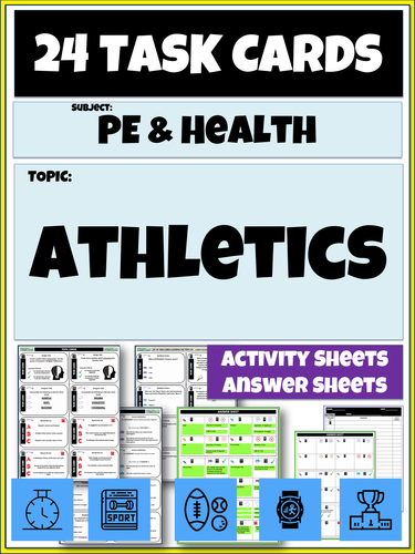 Athletics 24 PE Task cards | Teaching Resources