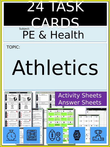 Athletics 24 PE Task cards | Teaching Resources