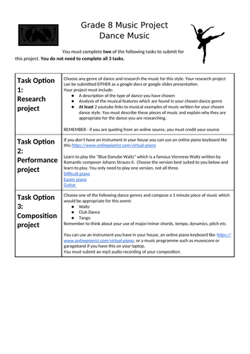 Music for Dancing project - Home Learning | Teaching Resources
