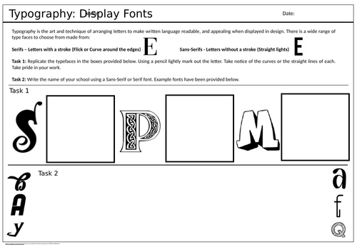 D&T and Textiles cover work/cover lesson worksheet - Typography ...