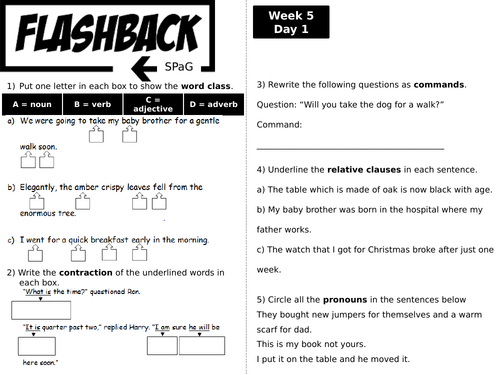 Grammar and Punctuation Flashbacks (5 questions per day) - Set 1 ...