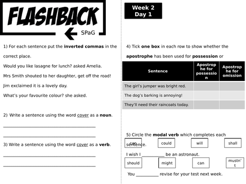 Grammar and Punctuation Flashbacks (5 questions per day) - Set 1 ...