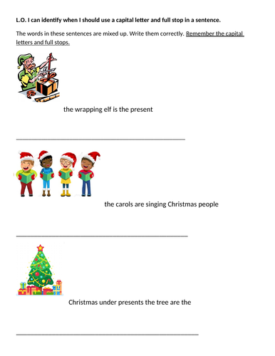 Year 1 Christmas capital letters and full stops activity | Teaching ...
