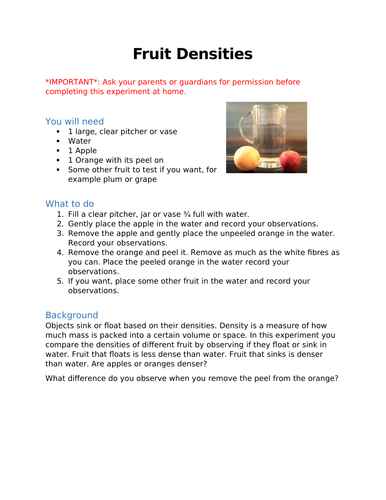 Fruit Densities - Experiment | Teaching Resources